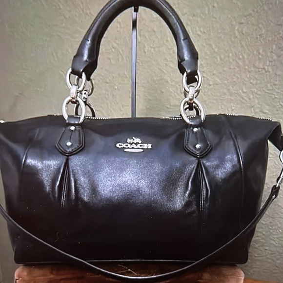 Coach | Bags | Coach Colette Leather Satchel Black Silver Hardware Top ...